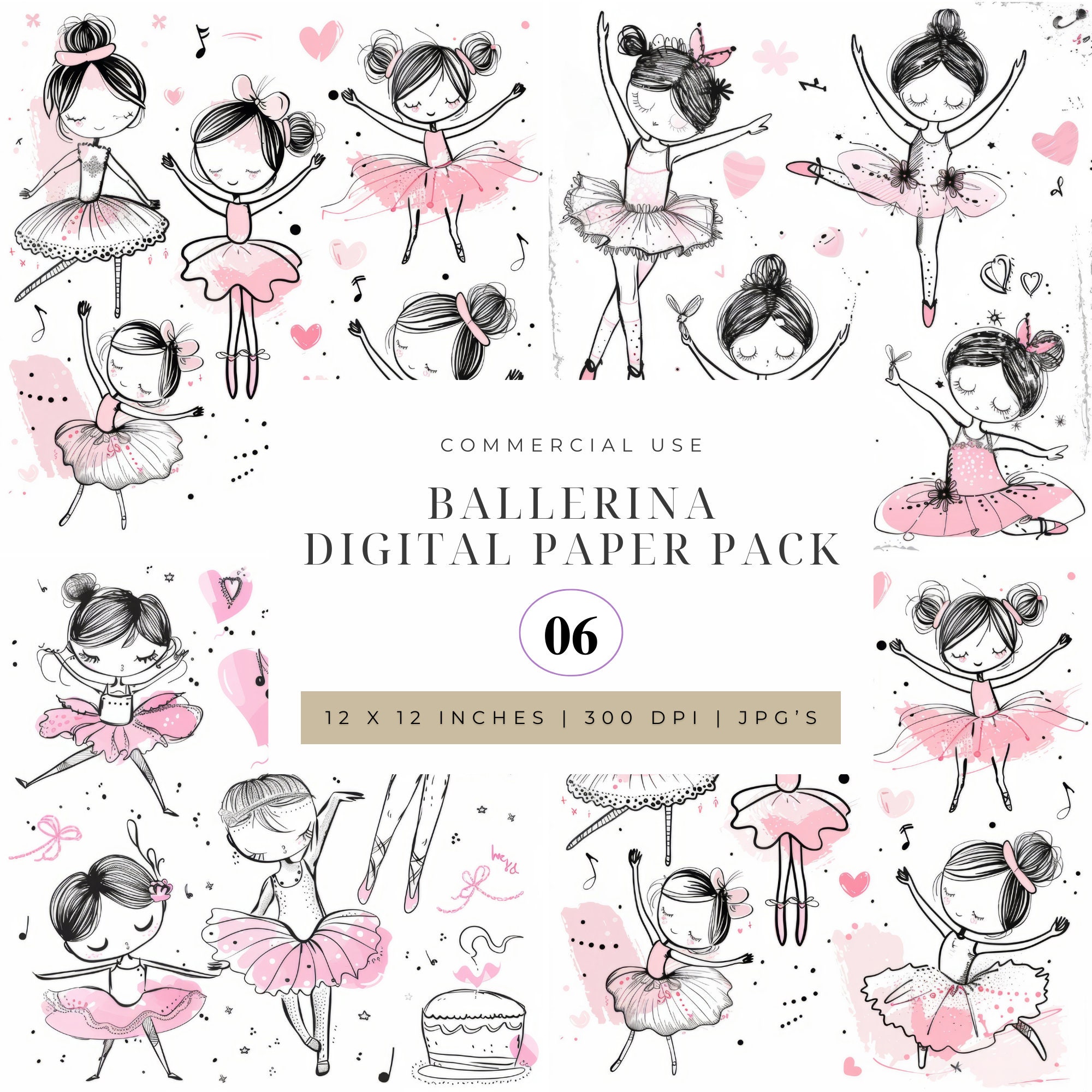 Ballerina Digital Paper Pack, Ballerina Scrapbooking Paper, Ballerina ...