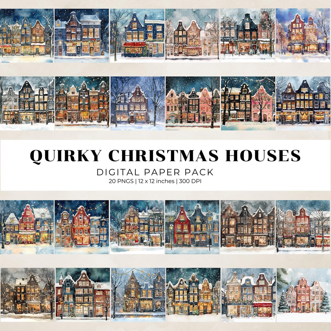 Quirky Christmas House Digital Paper | Watercolor Winter Houses Clipart ...