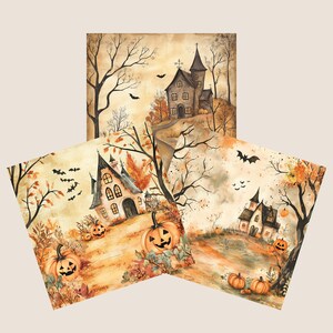 Halloween Scenes Digital Paper - Watercolor Landscapes | Printable ...