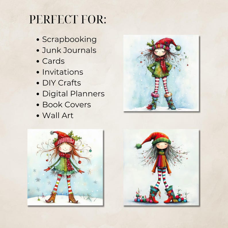 Whimsical Christmas Elf Clipart | Quirky Girl Elves PNG | Fantasy ...
