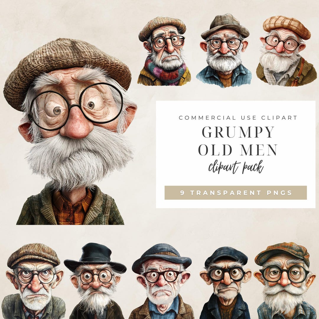 Grumpy Old Man Clipart PNG Bundle: Funny Senior Art for Crafts & Cards - Etsy