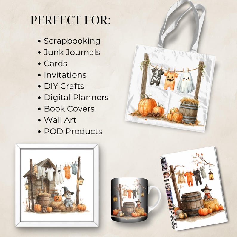 Spooky Fall Baby Clothes Clipart: Halloween Clothesline PNG for Nursery ...