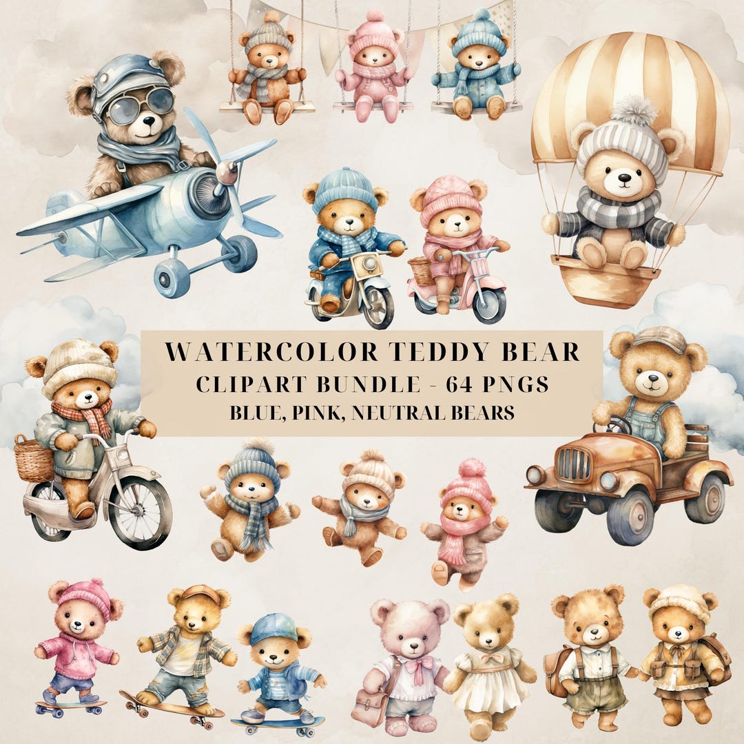 Whimsical Watercolor Teddy Bears for Nursery Decor, Baby Shower & Wall ...