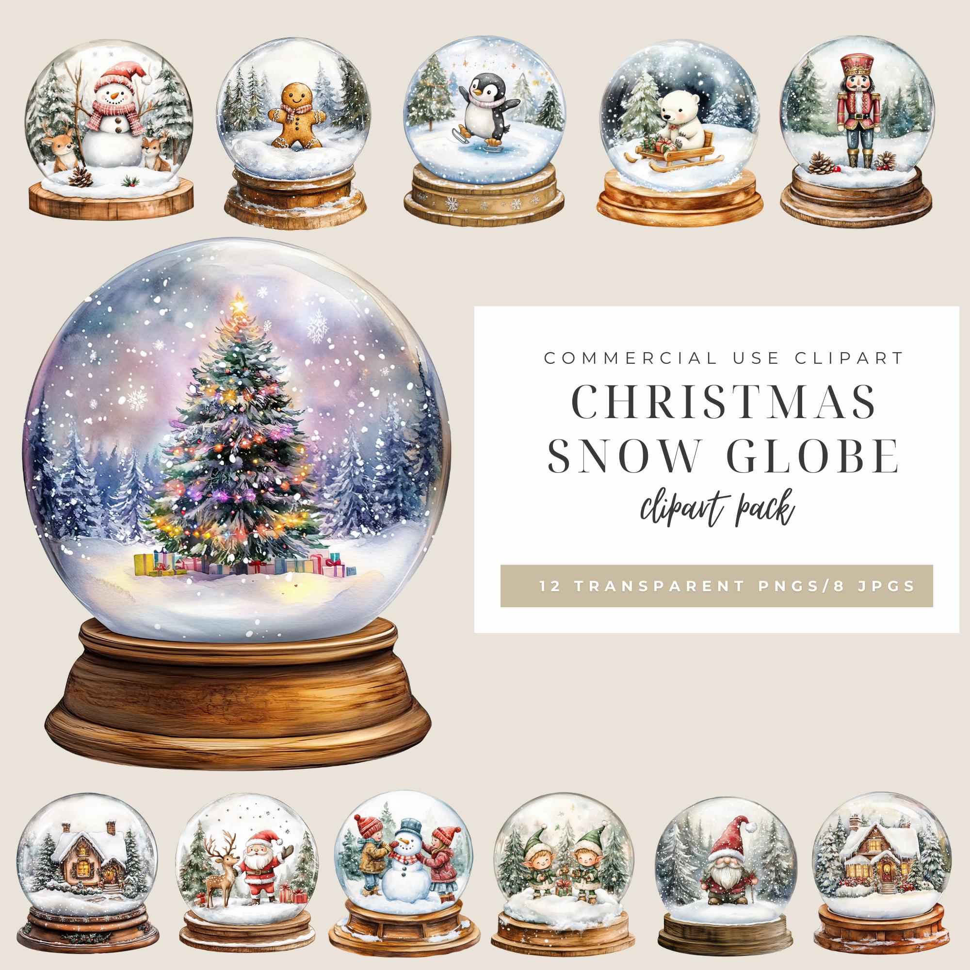 Christmas Snow Globe Clipart: Watercolor Santa Elves PNG for Cards ...