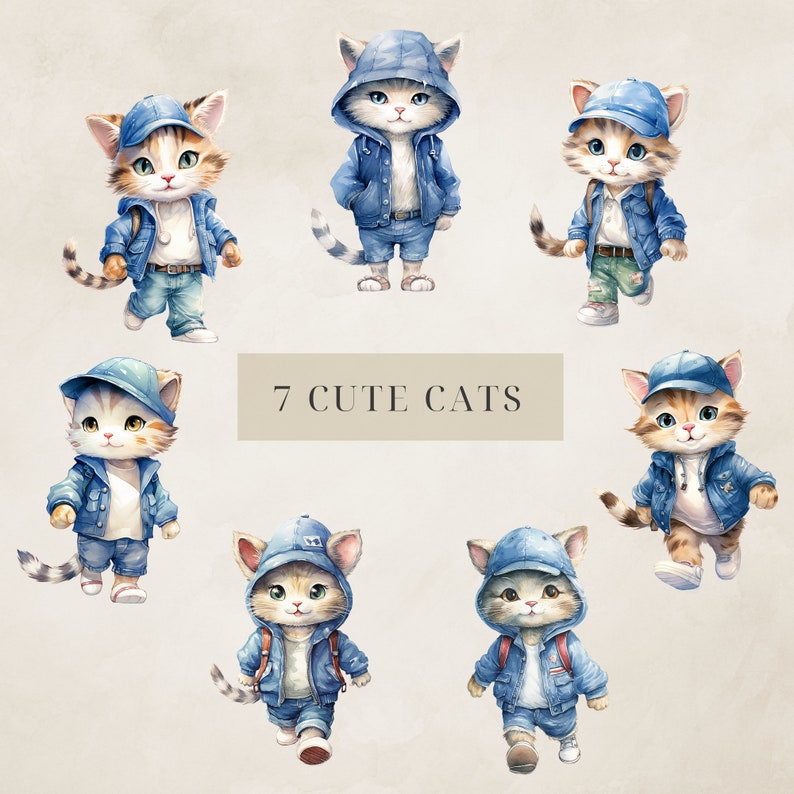 Cute Cat Clipart, Watercolor Cat Clipart, Kitten Clip Art, Cat Nursery ...