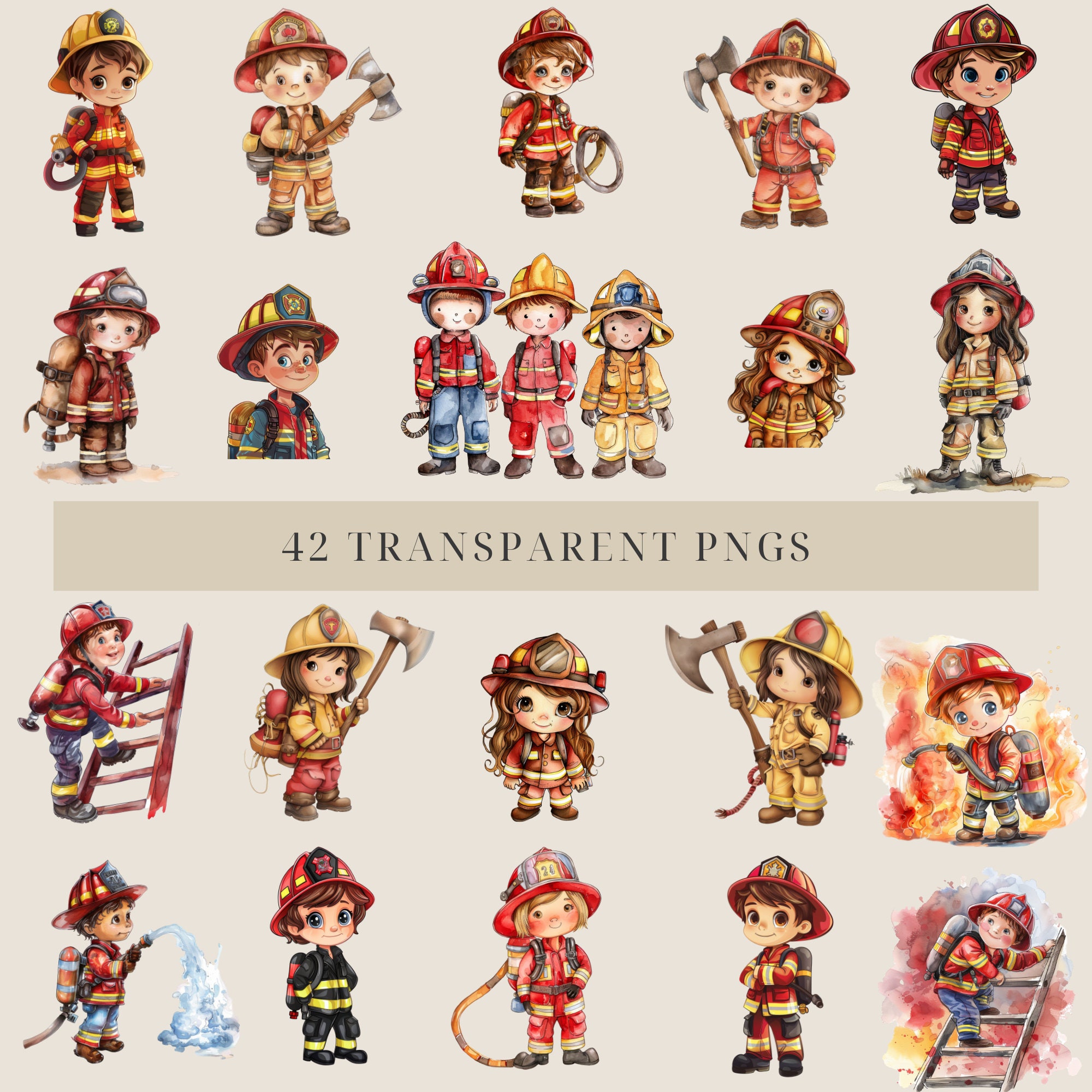 Whimsical Firefighter Clipart Collection for Your Nursery Decor ...