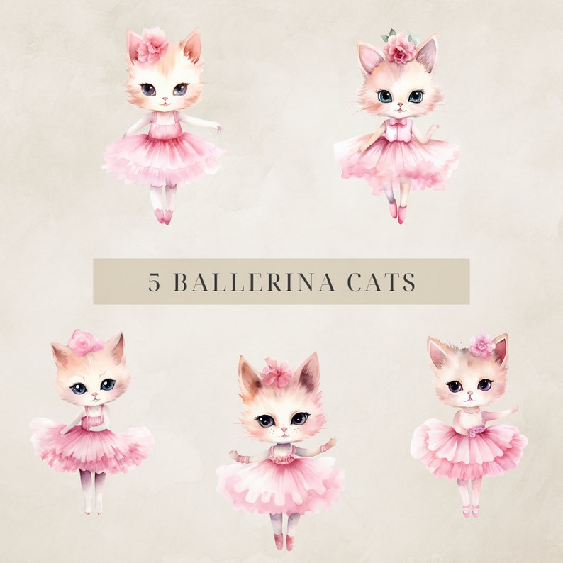 Charming Kawaii Ballerina Cats Clipart Bundle, Whimsical Ballerina Cat ...