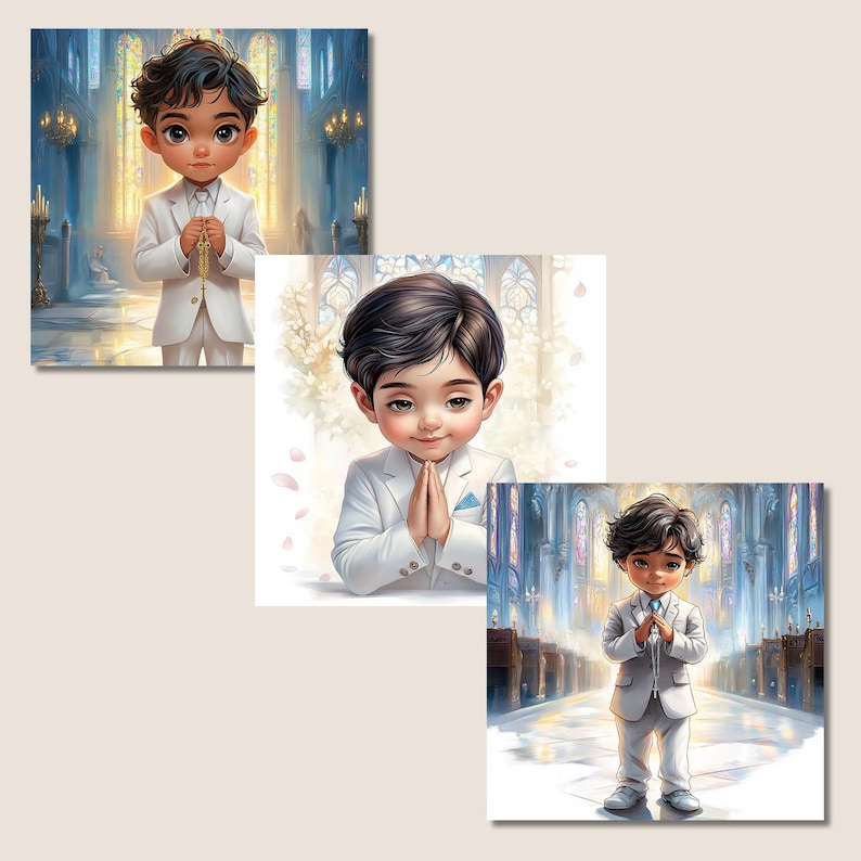 Holy Communion Clipart, 1st Communion Latino Boy, Rosary Praying Boy ...