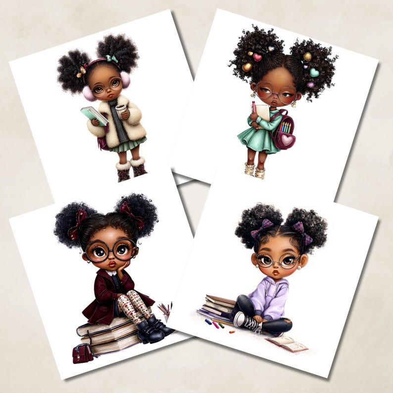 Black Girl Clipart | Back to School PNG | African American PNG for Card ...