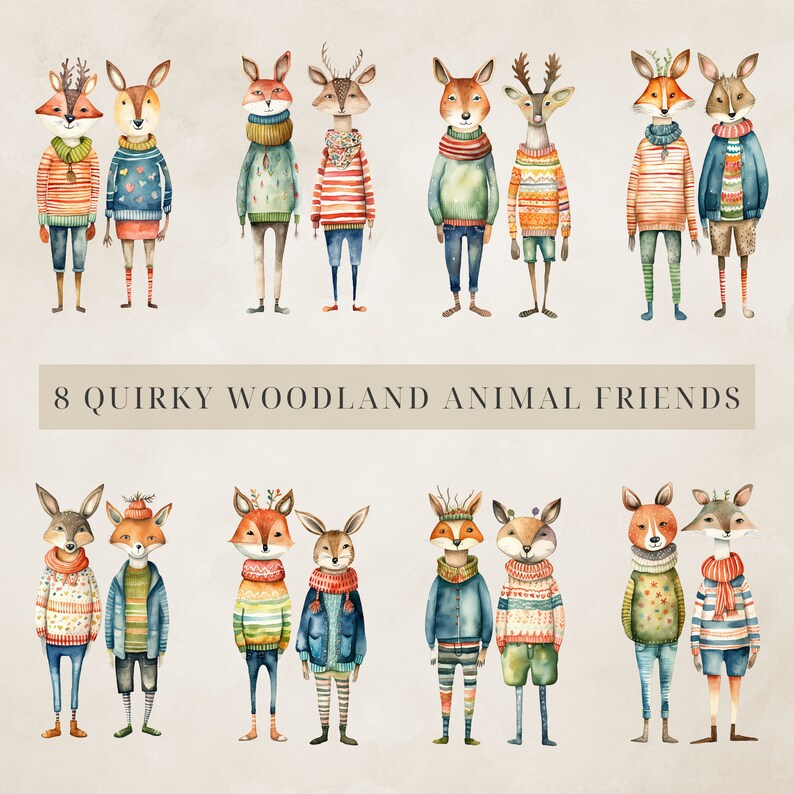 Boho Animal Friends Clipart Collection, Quirky Boho Animals, Adorable ...