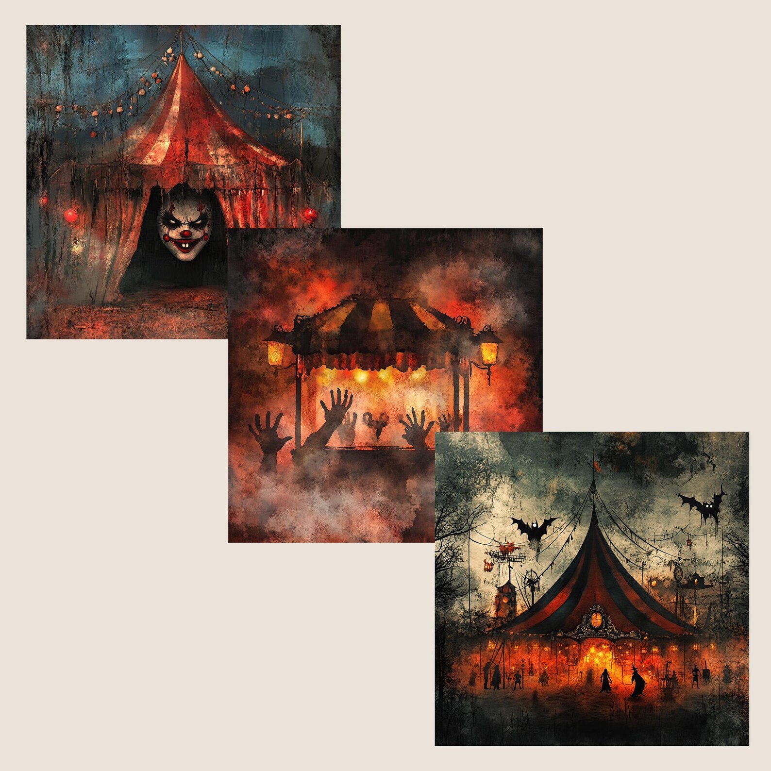 Haunted Carnival Digital Paper, Spooky Circus Carousel Horse PNG for ...