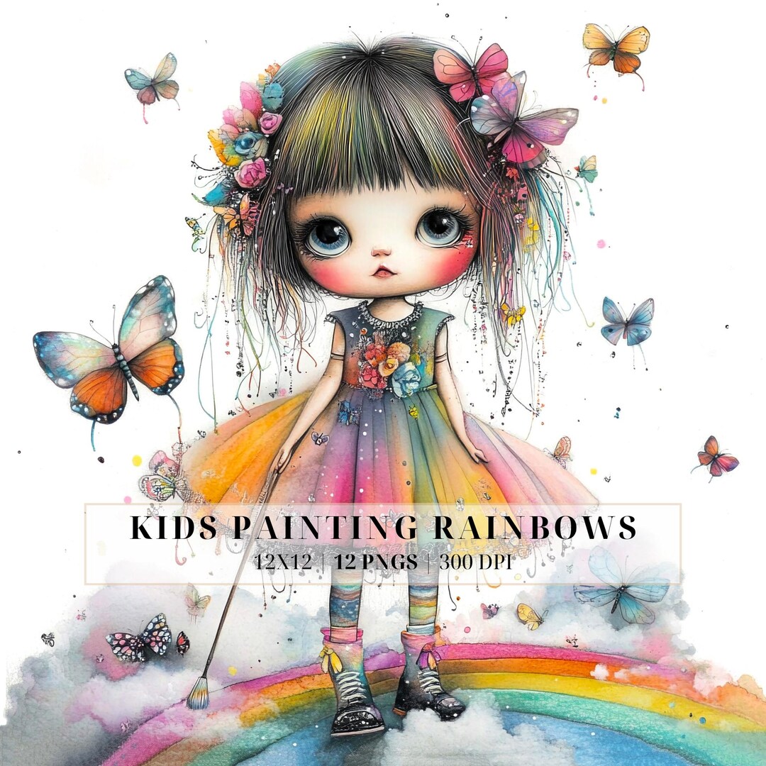 Watercolor Rainbow Kids Clipart: Children Painting Rainbows PNG Set - Etsy