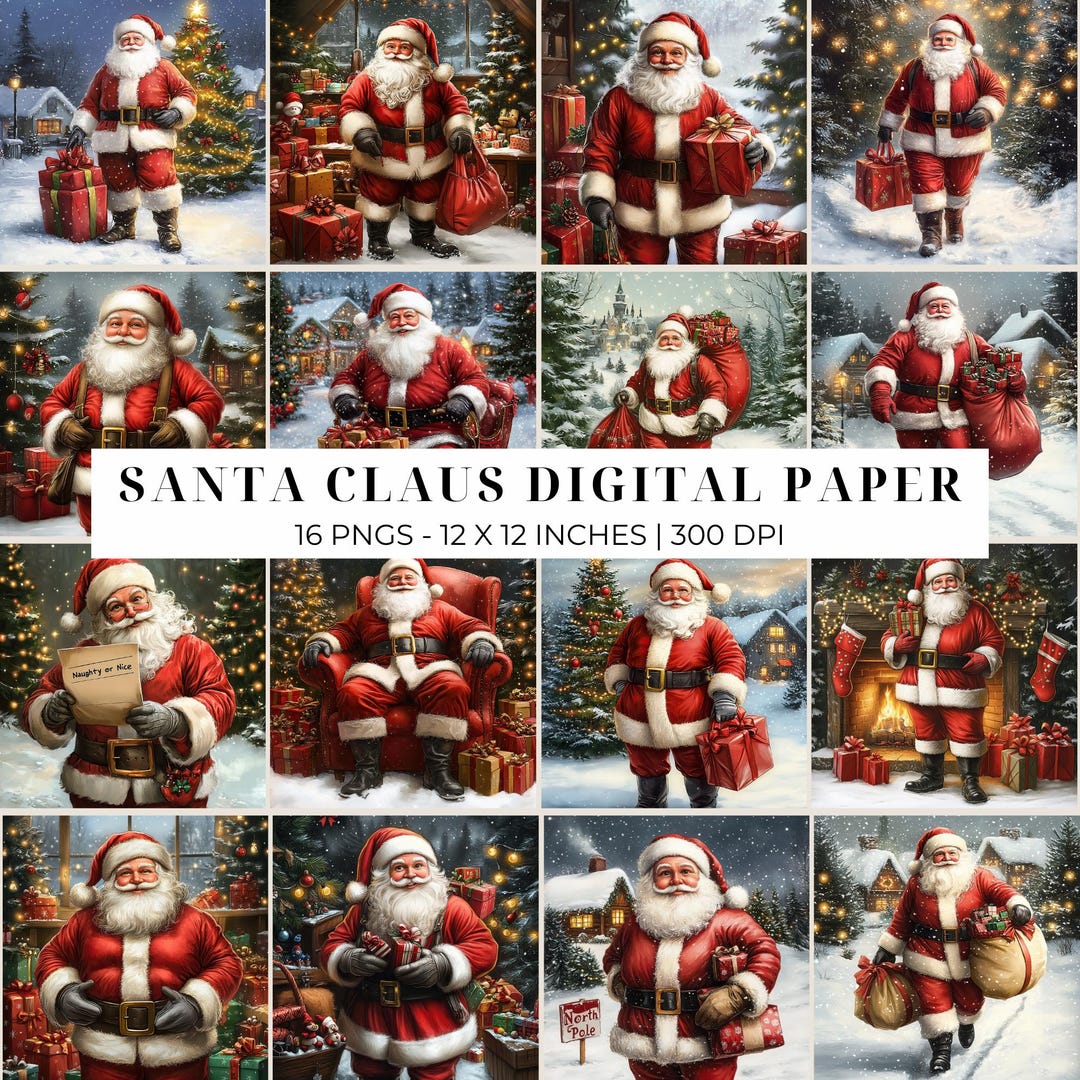 Vintage Santa Clipart | Retro Christmas PNG Bundle (digital Art) - Etsy