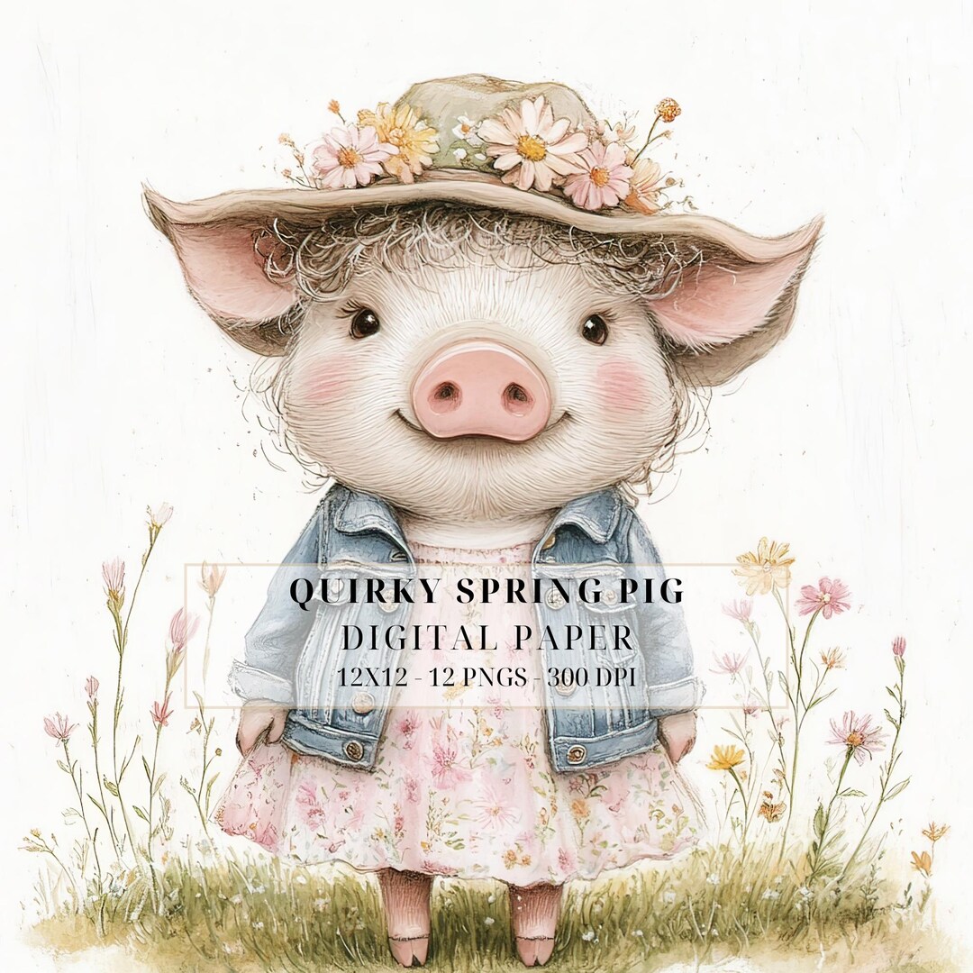 Quirky Spring Pigs Clipart | Cute Watercolor Pig PNG | Whimsical Pig ...
