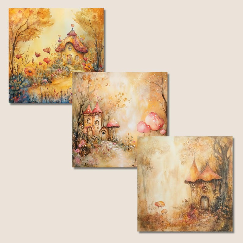 Fairy House Clipart | Autumn Digital Paper | Watercolor Fairy Houses ...