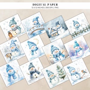 Watercolor Blue Snowman Digital Paper Winter Wonderland Clipart ...