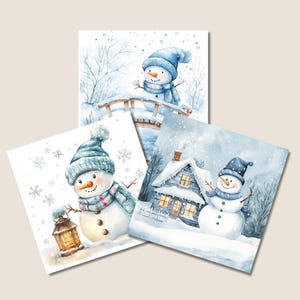 Watercolor Blue Snowman Digital Paper Winter Wonderland Clipart ...