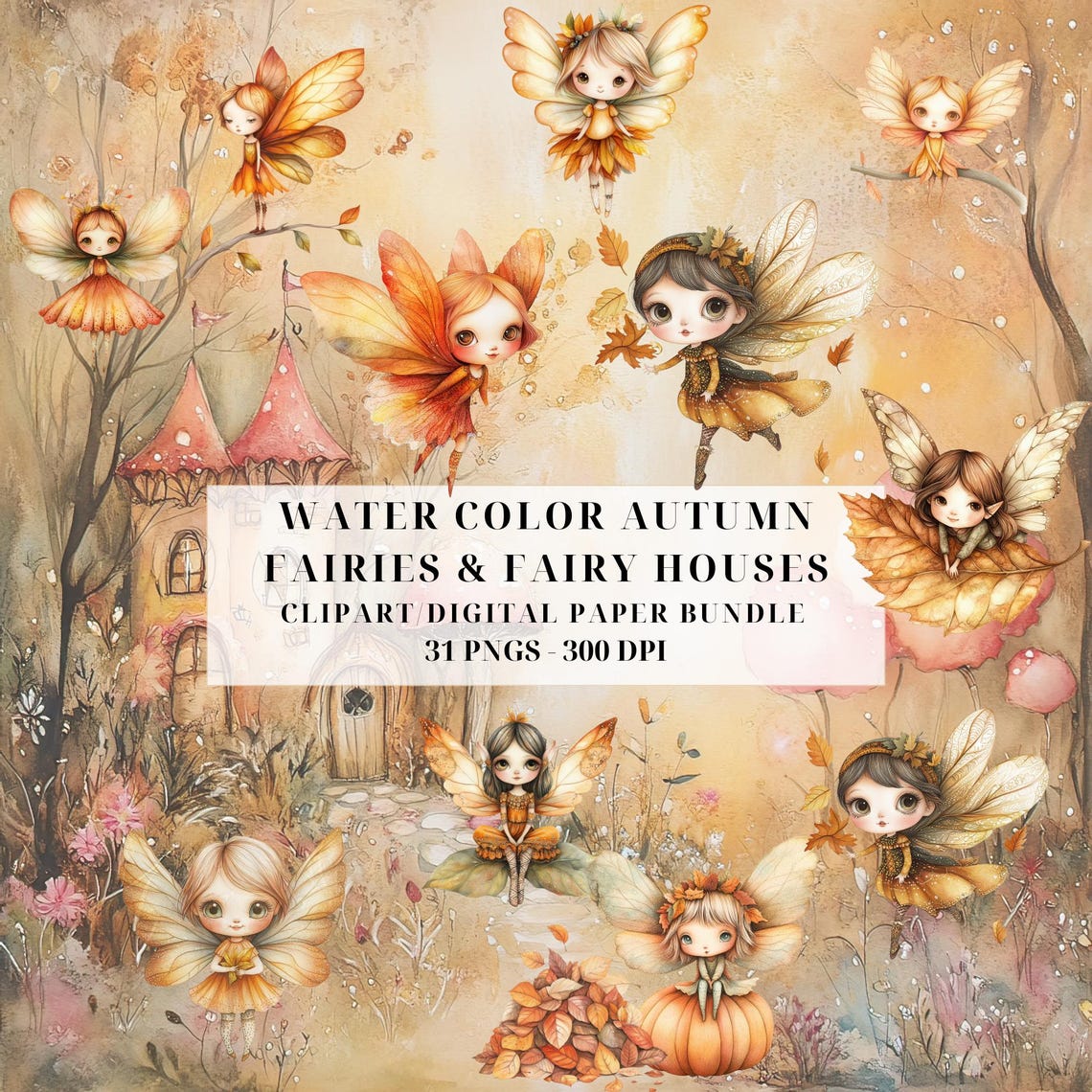 Autumn Fairy Clipart Bundle | Watercolor Fairies, Fairy House - Etsy