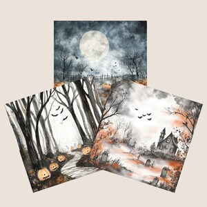 Halloween Scenes Digital Paper Watercolor Landscapes Printable ...