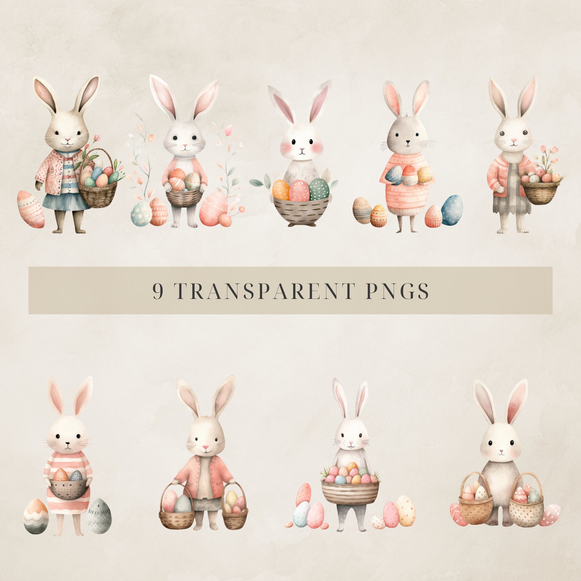 Boho Easter Bunny Clipart, Bunny Clipart Commercial Use, Whimsical ...