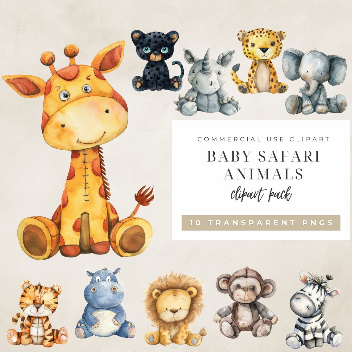 Adorable Baby Safari Animals Watercolor Clipart Set for Nursery Decor ...