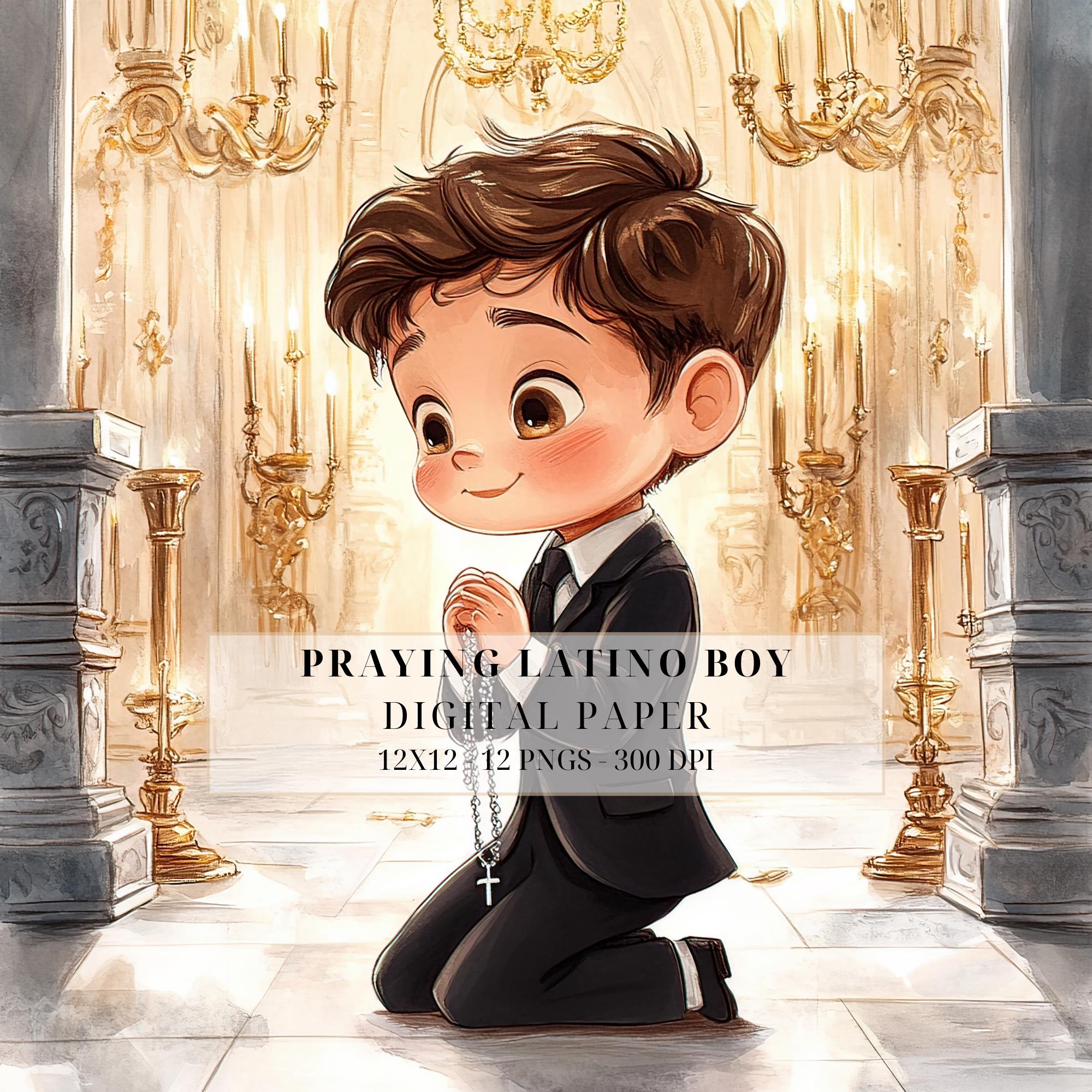 Holy Communion Clipart, 1st Communion Latino Boy, Rosary Praying Boy ...