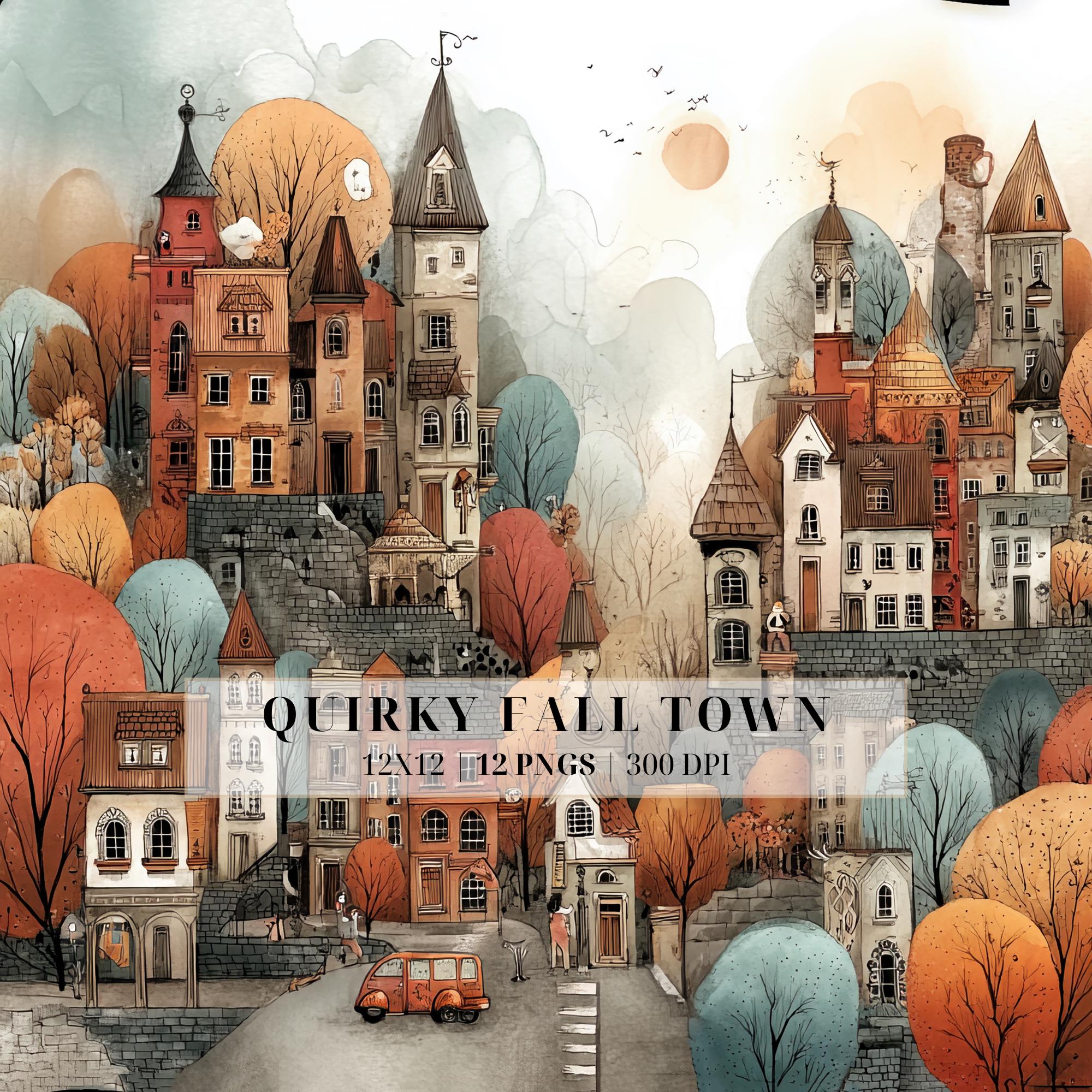 Whimsical Fall Town PNG, Autumn Village Clipart for Scrapbooking, Junk ...