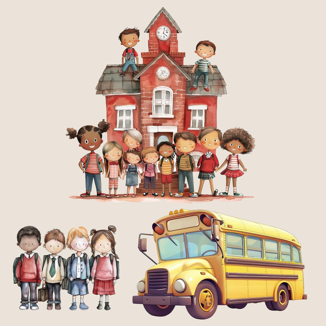 School Kids Clipart PNG Bundle: Multicultural Classroom Art for Back to ...
