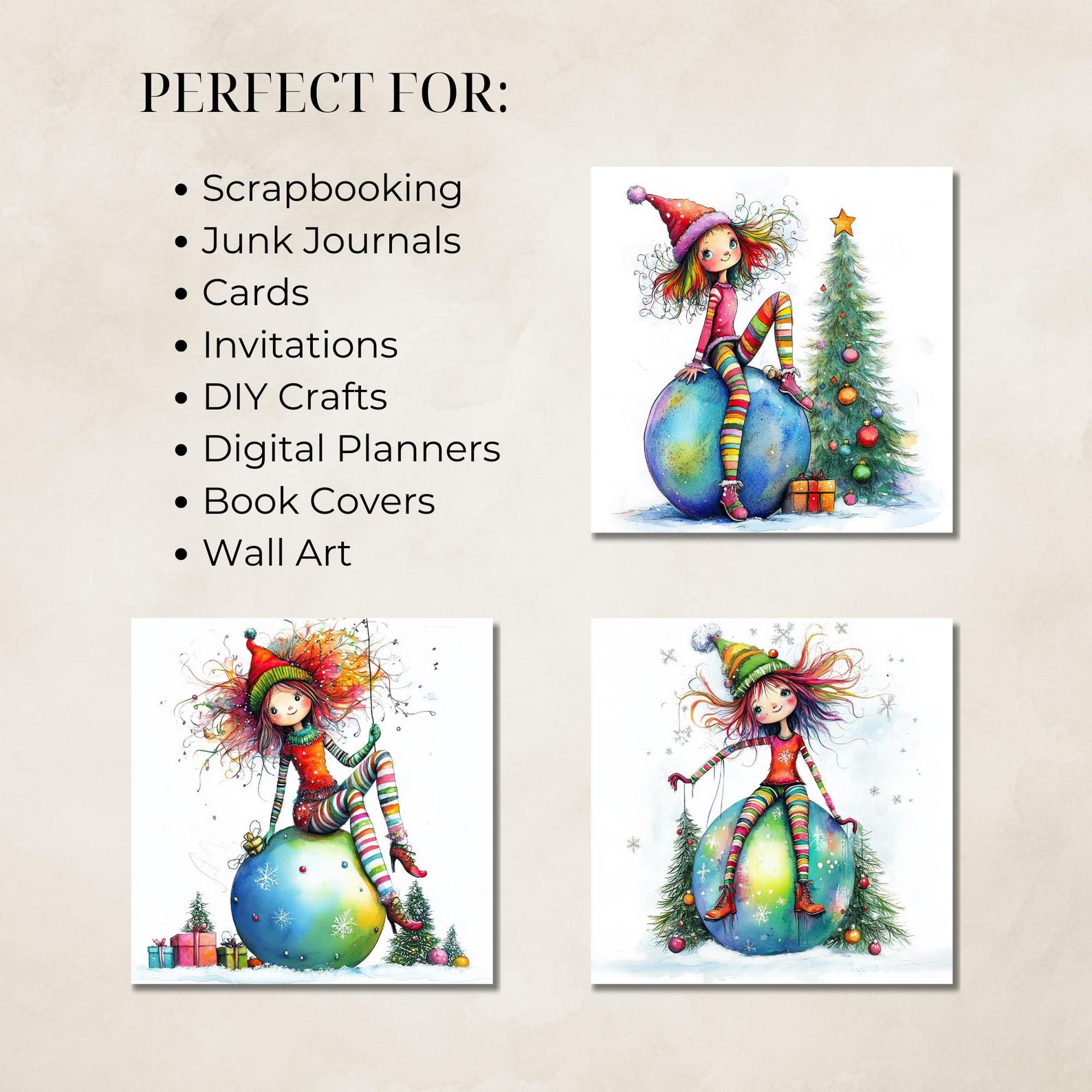 Christmas Elf Clipart PNG | Girl Elves With Giant Ornaments - Etsy