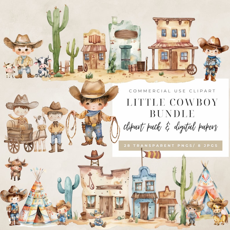 Little Cowboy Clipart Bundle, Baby Cowboy Clipart, Cute Cowboy Clipart ...