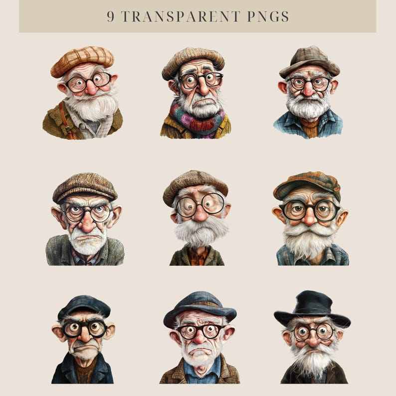 Grumpy Old Man Clipart PNG Bundle: Funny Senior Art for Crafts & Cards ...