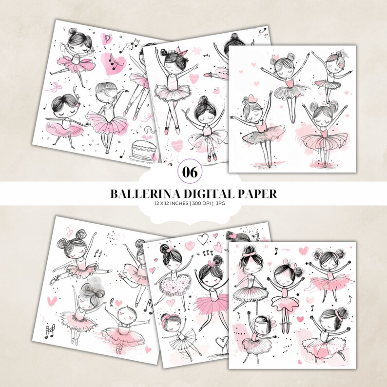 Ballerina Digital Paper Pack, Ballerina Scrapbooking Paper, Ballerina ...