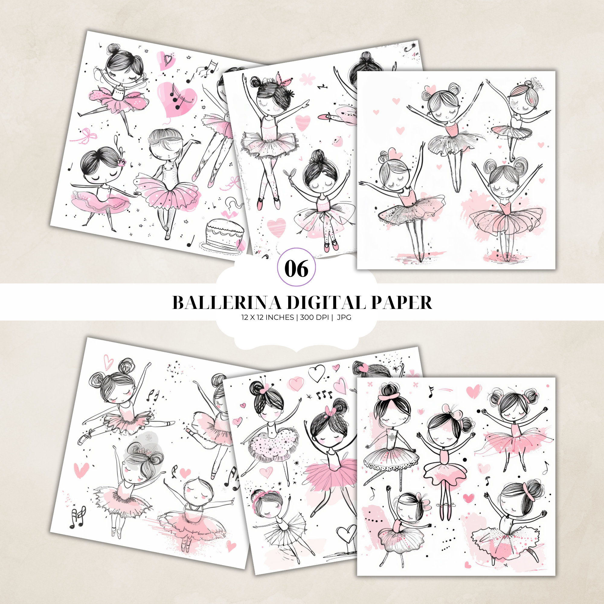 Ballerina Digital Paper Pack, Ballerina Scrapbooking Paper, Ballerina ...