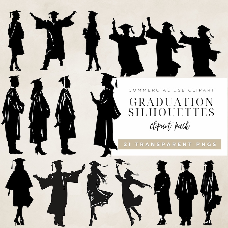 Graduation Silhouette, Grad Silhouette, Graduation Clipart Bundle ...