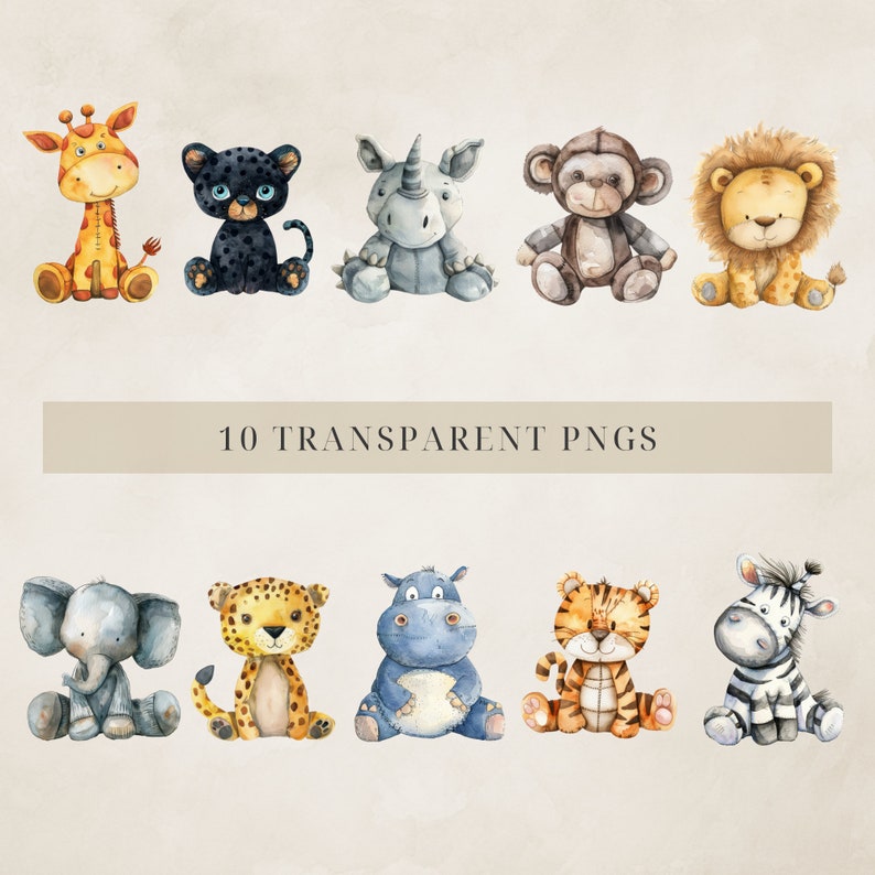 Adorable Baby Safari Animals Watercolor Clipart Set for Nursery Decor ...