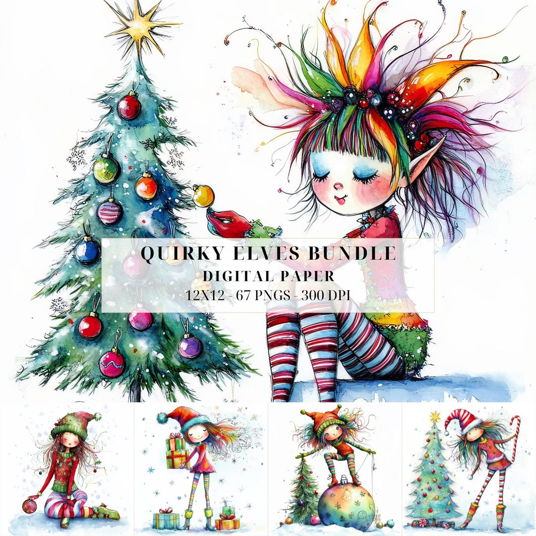 Quirky Christmas Elves Clipart Bundle Whimsical Girl Elves PNG Holiday ...