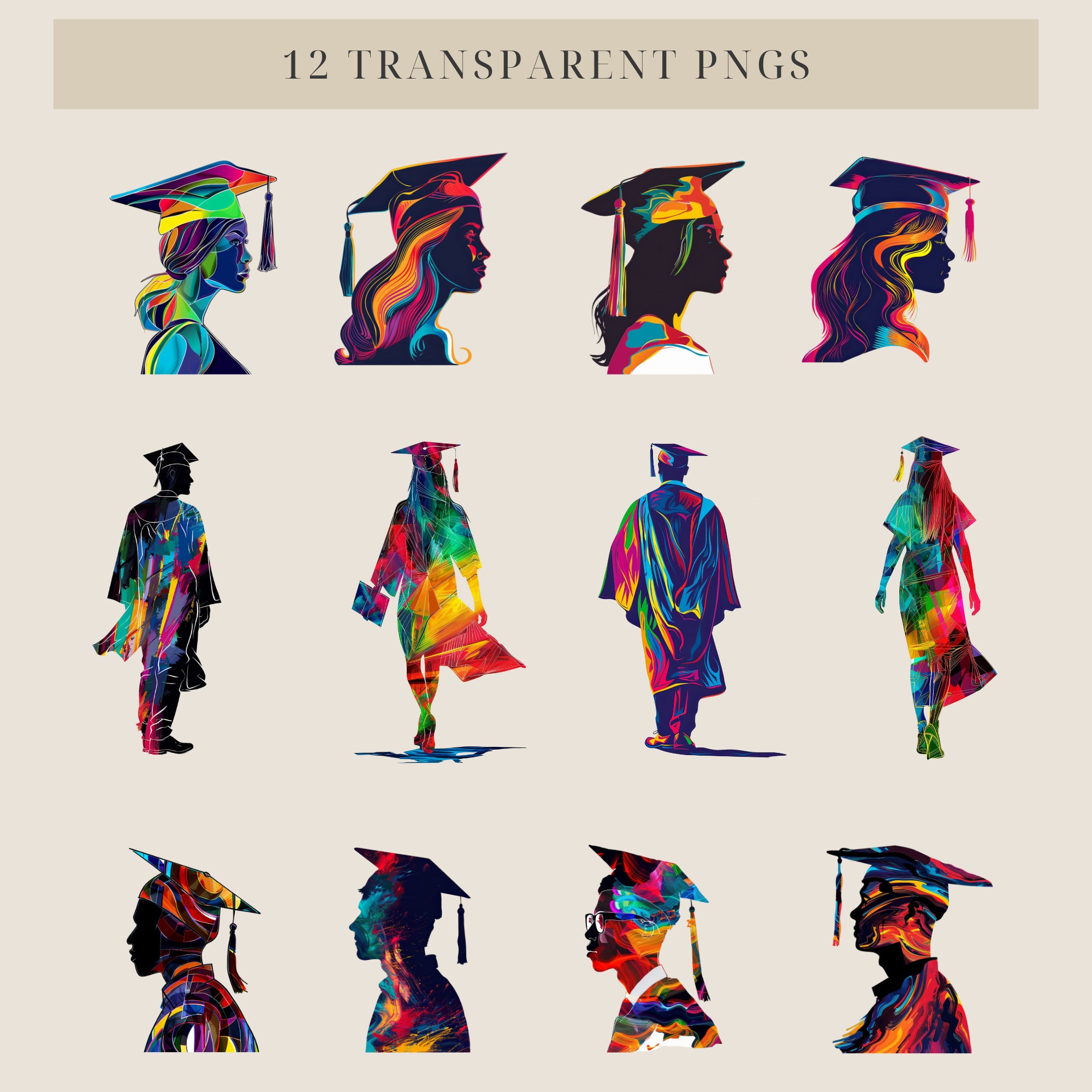 Colorful Graduation Silhouette, Grad Silhouette, Graduation Clipart ...