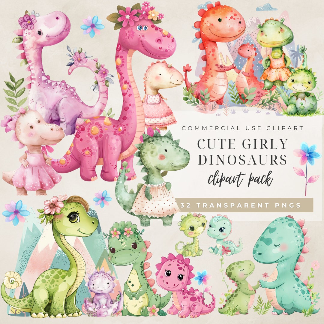Cute Girly Dinosaurs, Girly Dinos, Cute Dino Clipart, Pretty Girl Dinos ...