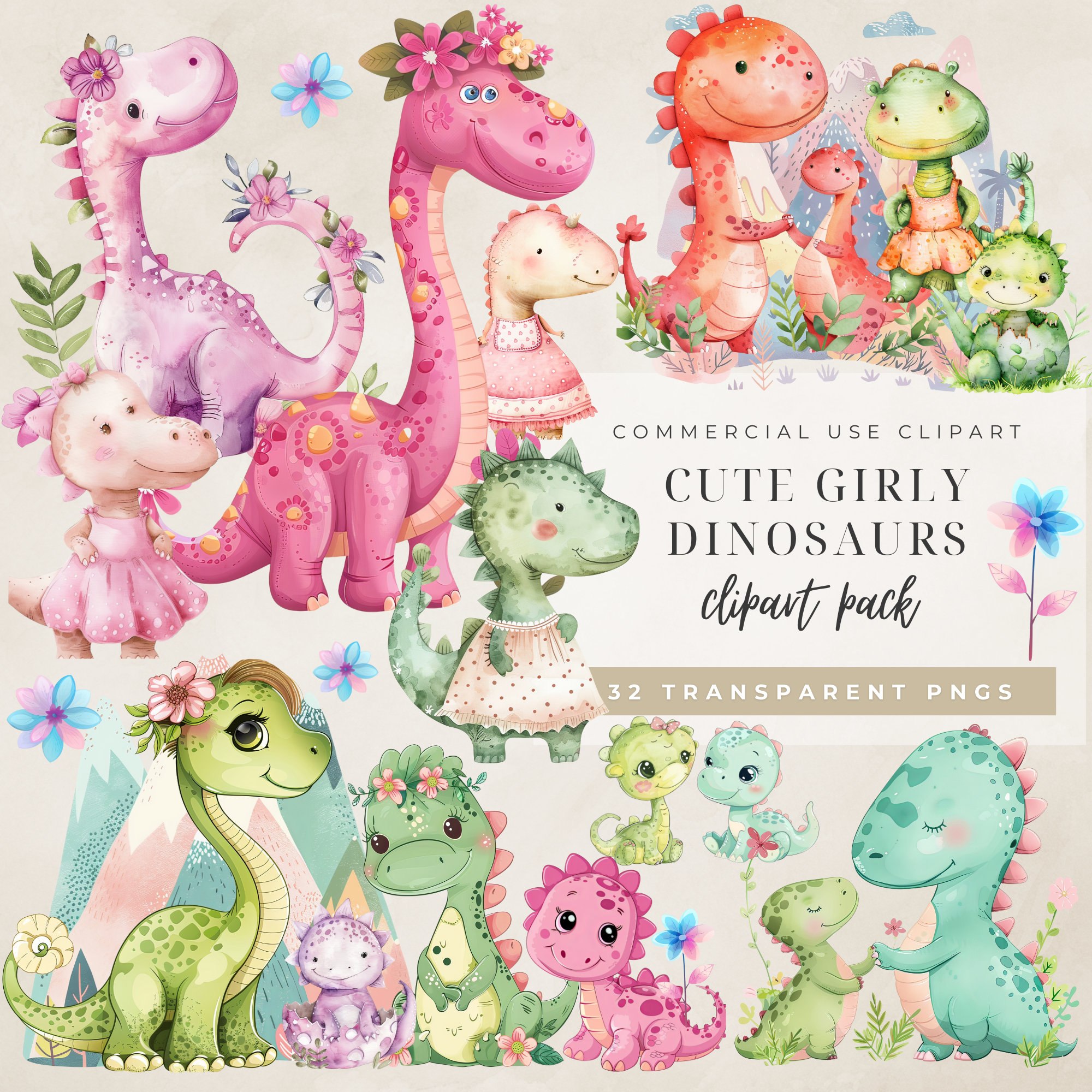 Cute Girly Dinosaurs, Girly Dinos, Cute Dino Clipart, Pretty Girl Dinos ...
