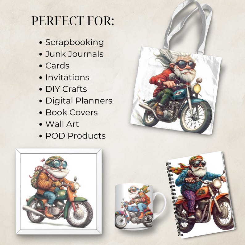 Funny Old Man Motorcycle Clipart | Quirky Biker PNG for Cards ...