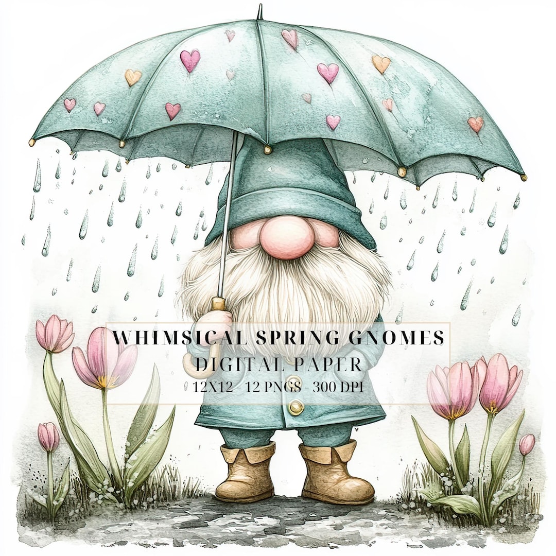 Spring Gnome Clipart | Whimsical Rainy Day Gnomes PNG | Junk Journals ...