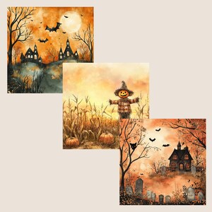 Halloween Scenes Digital Paper - Watercolor Landscapes | Printable ...
