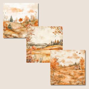 Watercolor Autumn Landscape Digital Paper | Cozy Fall Scene Pngs ...