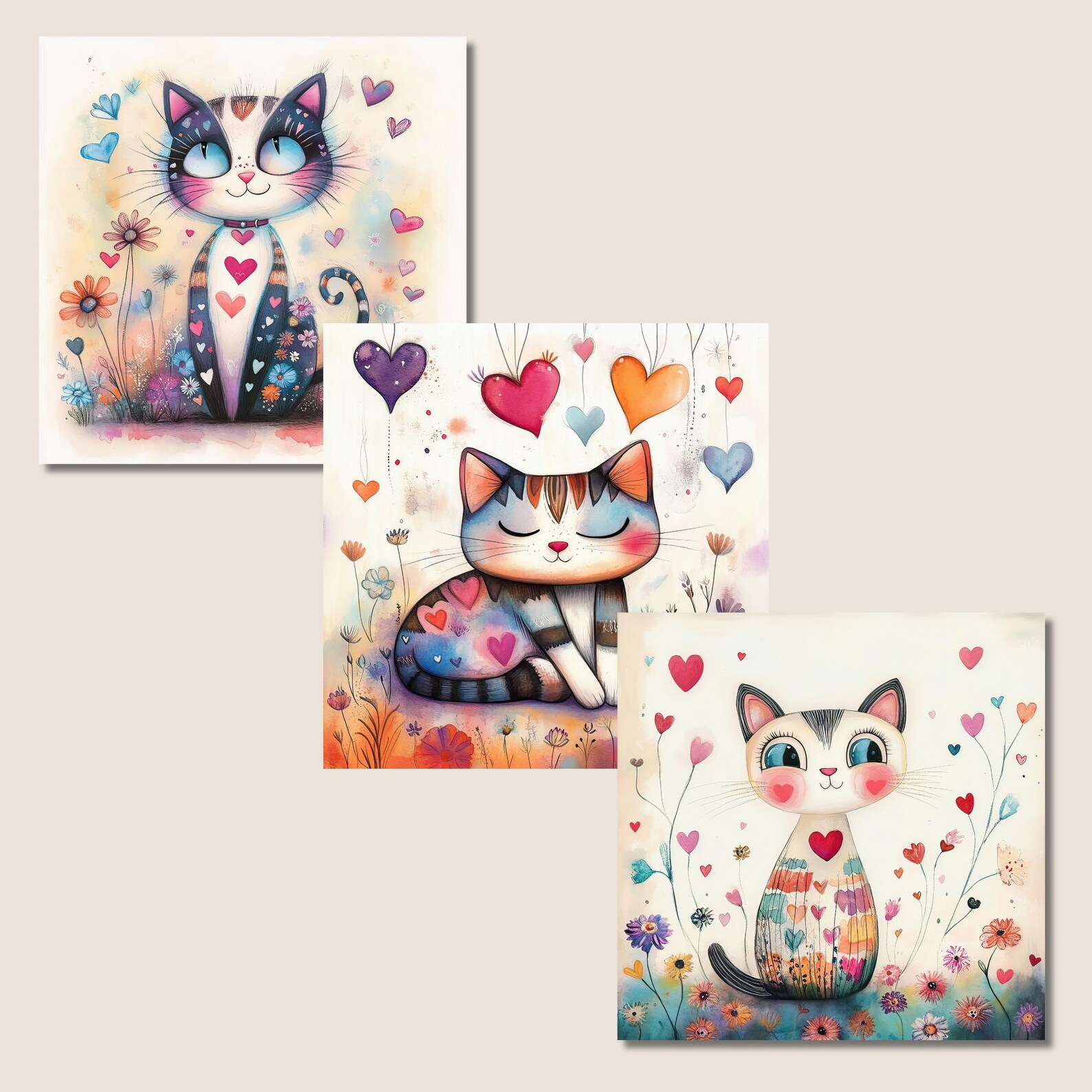 Quirky Whimsical Love Cats Clipart Valentines Day Cat PNG Card Making ...