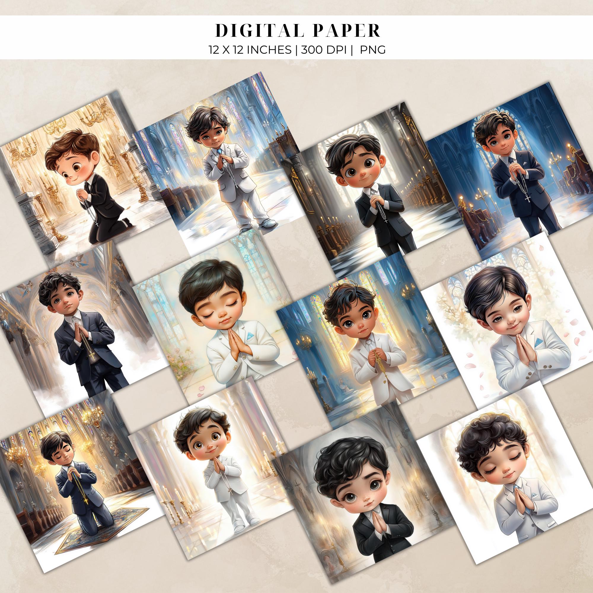 Holy Communion Clipart, 1st Communion Latino Boy, Rosary Praying Boy ...