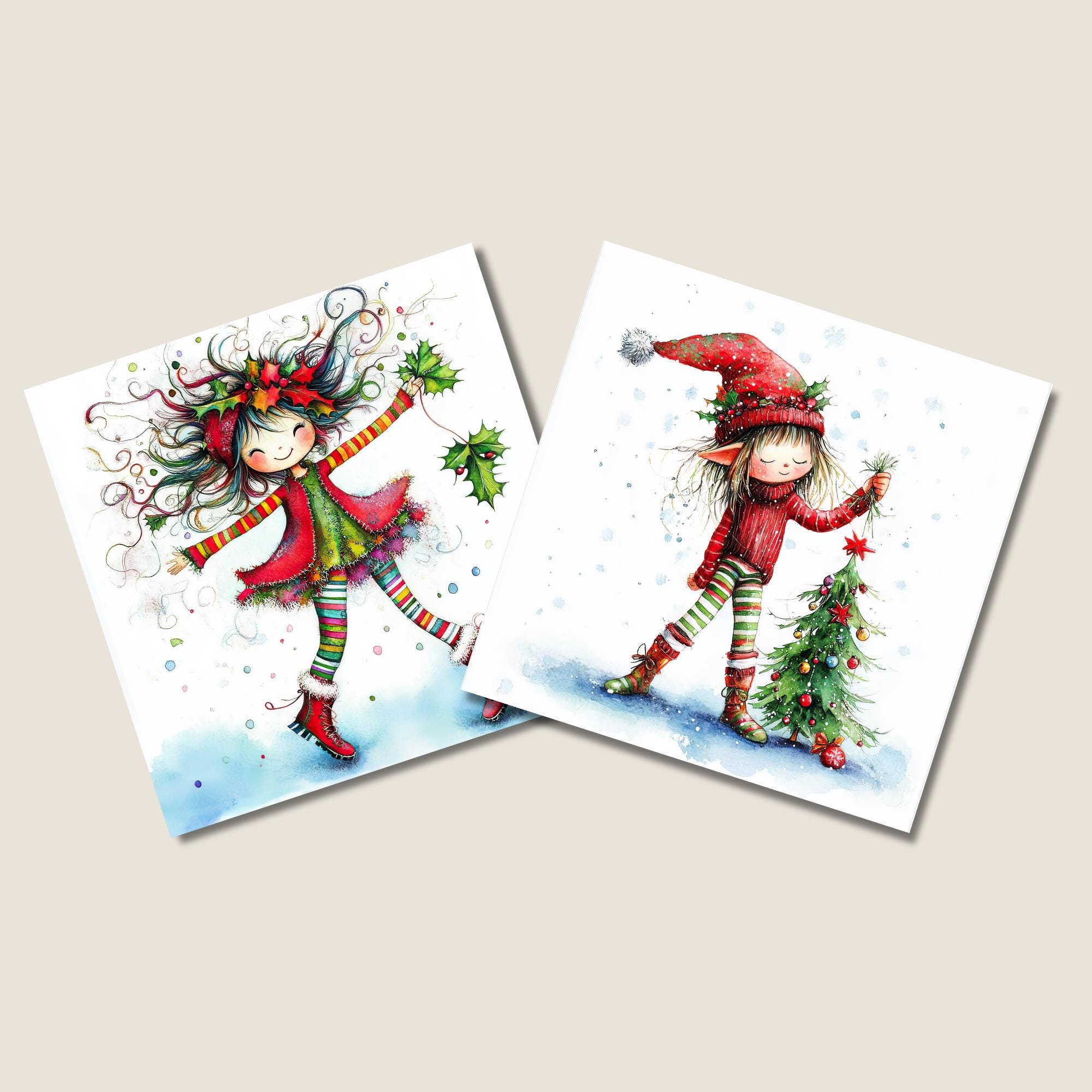 Whimsical Christmas Elf Clipart | Quirky Girl Elves PNG for DIY Crafts ...