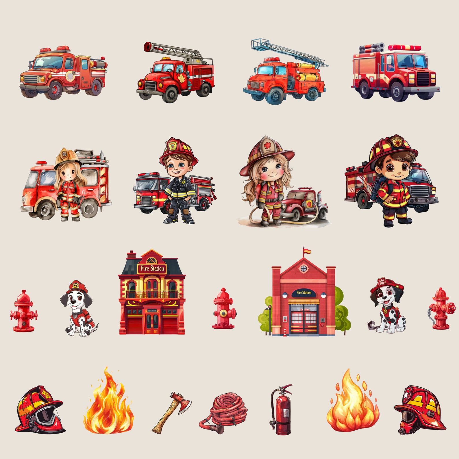 Whimsical Firefighter Clipart Collection for Your Nursery Decor ...
