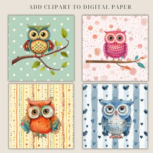 Owl Clipart Bundle, Cute Owl Graphics, Owl Friends Bright Colors, Cute ...