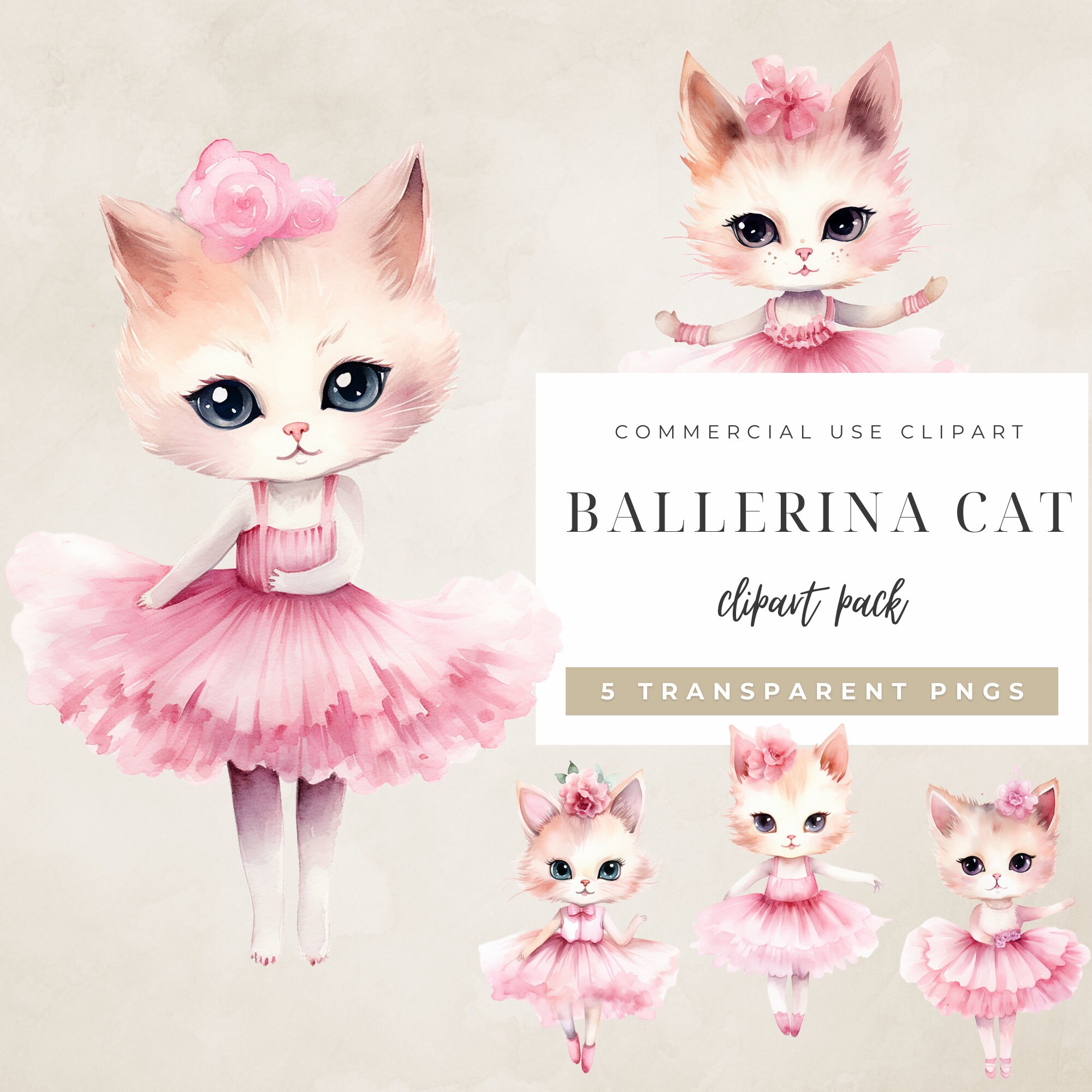 Charming Kawaii Ballerina Cats Clipart Bundle, Whimsical Ballerina Cat ...