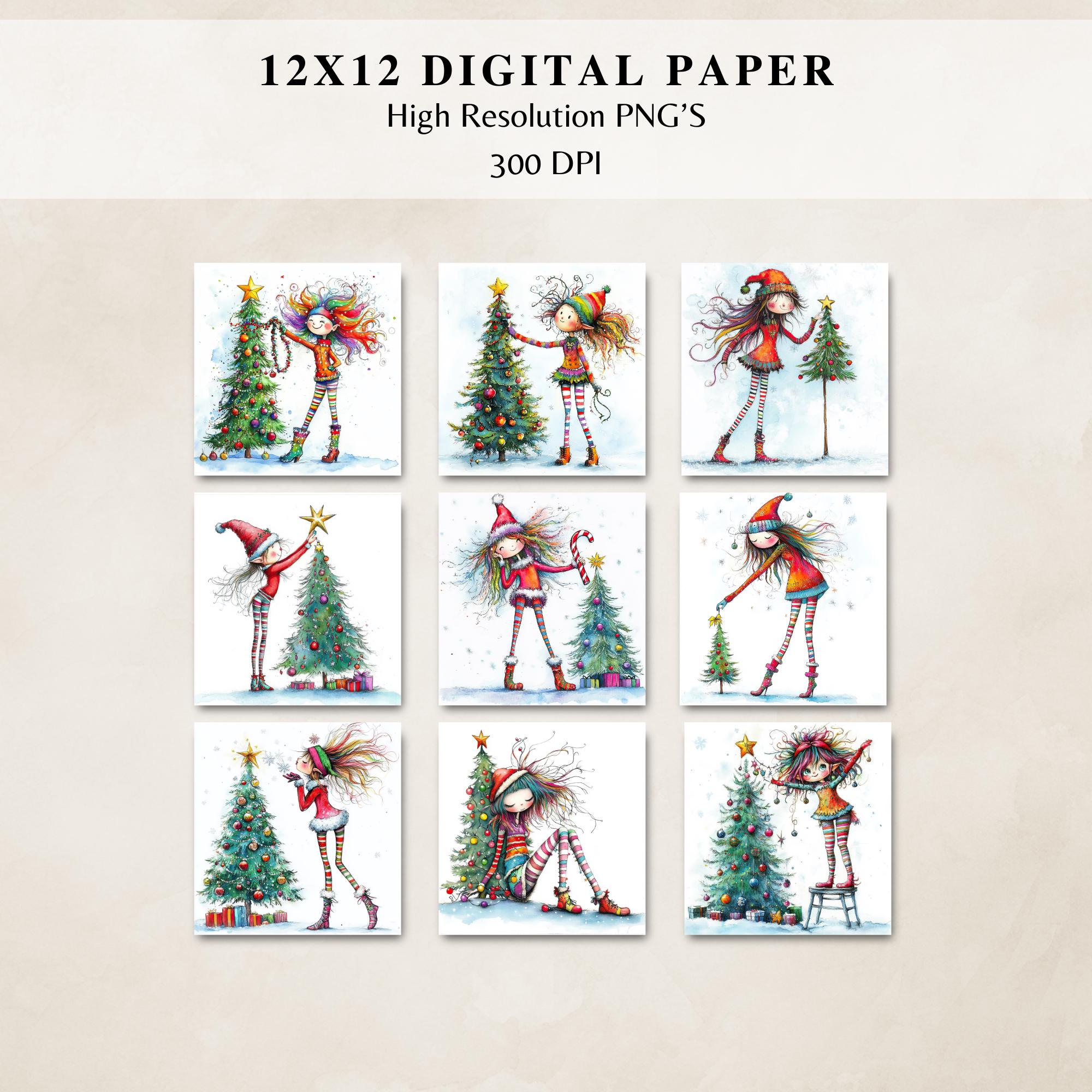 Christmas Elves Clipart | Quirky Tree Decorating Elf PNG for Cards ...